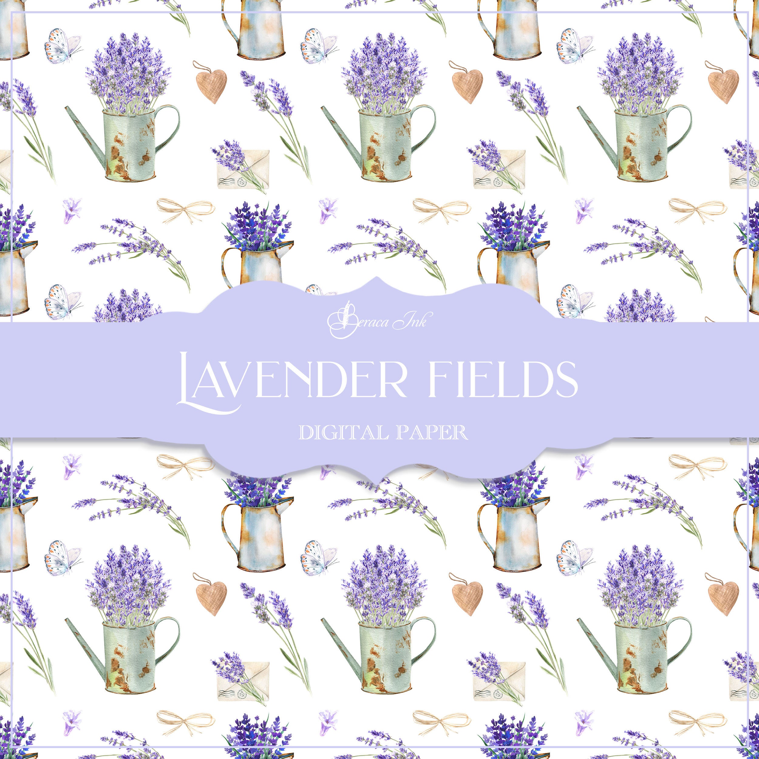 Lavender Fields Digital Paper Seamless Pattern Watercolor - Etsy
