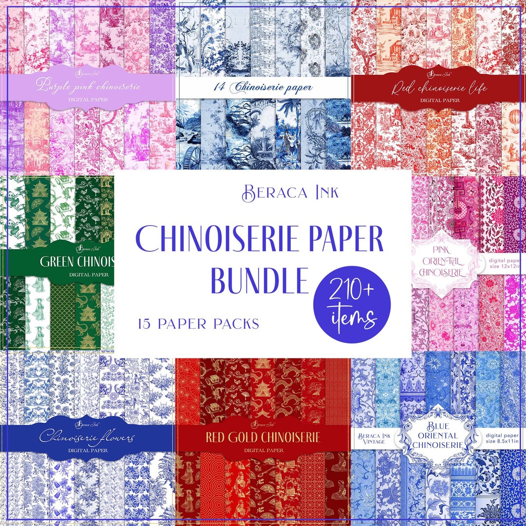Chinoiserie Paper BUNDLE Asian Digital Paper Blue - Etsy