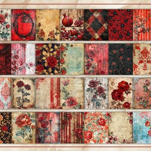 Vintage Red Junk Journal Pages Bundle, Flower Digital Paper, Red Roses ...