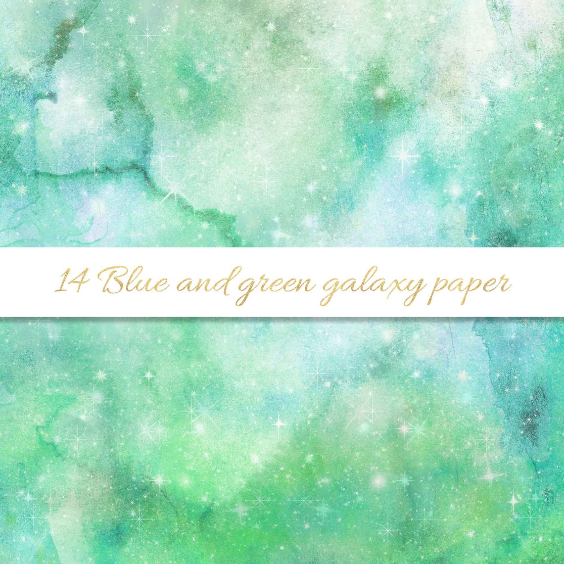 Blue and green galaxy digital paper green galaxy paper | Etsy