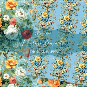 Vintage Bouquets Digital Paper, Seamless Flower Pattern, Old Floral ...
