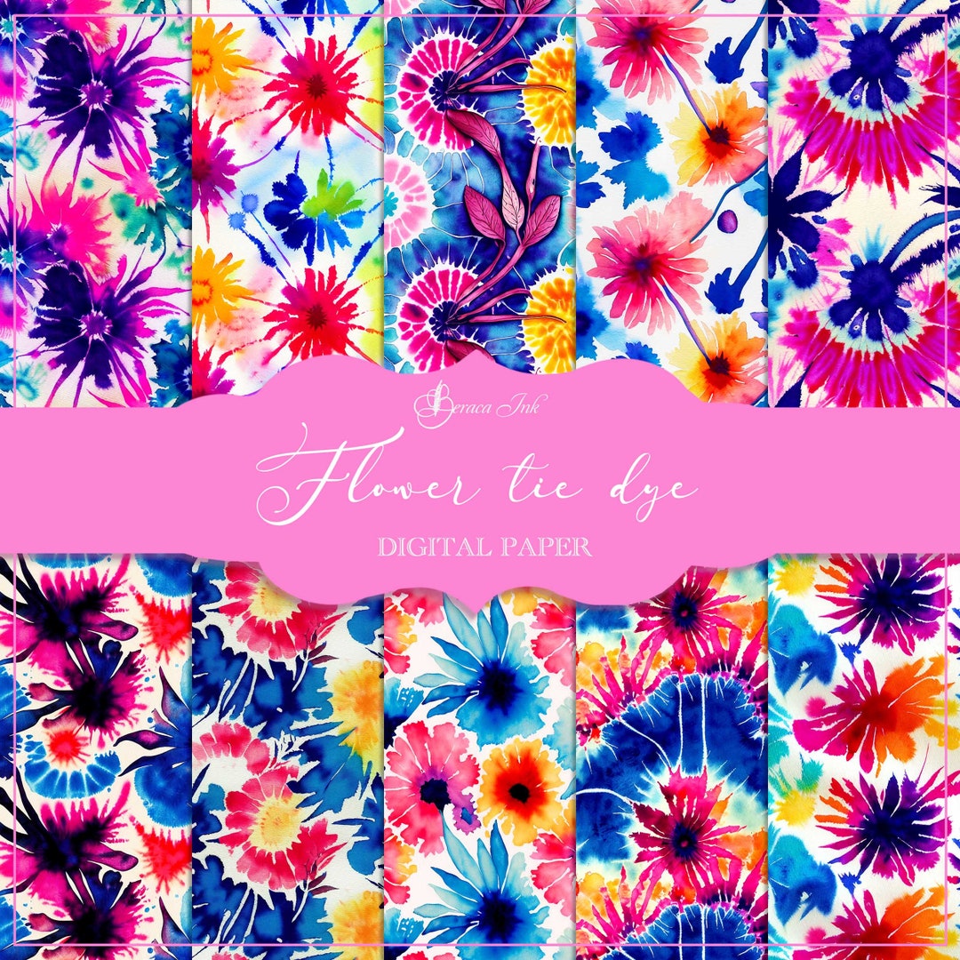 Flower Tie Dye Digital Paper, Seamless Pattern, Colorful Background ...