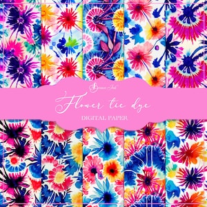 Flower Tie Dye Digital Paper, Seamless Pattern, Colorful Background ...