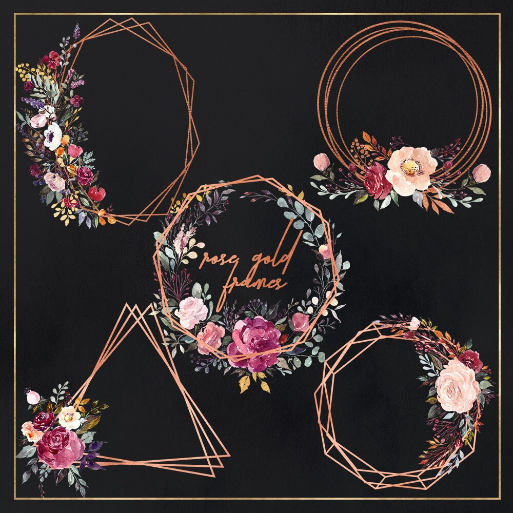 Pink Flower Geometric Frames Clipart Watercolor Flower - Etsy