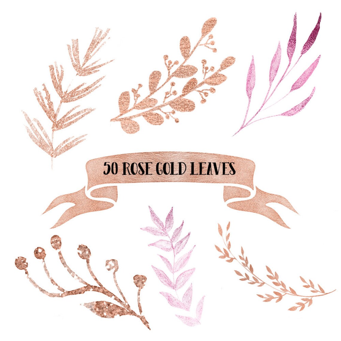 Rose Gold Leaves Clipart Rose Gold Clipart Rose Gold Leaf - Etsy