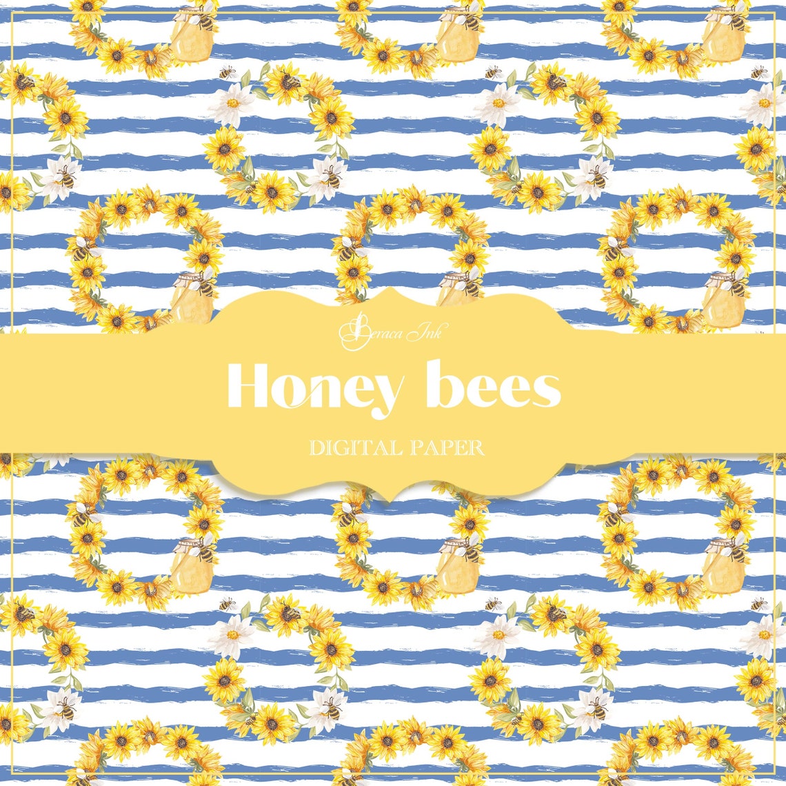 Honey Bees Digital Paper Seamless Pattern Sunflower - Etsy