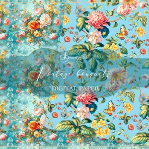 Vintage Bouquets Digital Paper, Seamless Flower Pattern, Old Floral ...