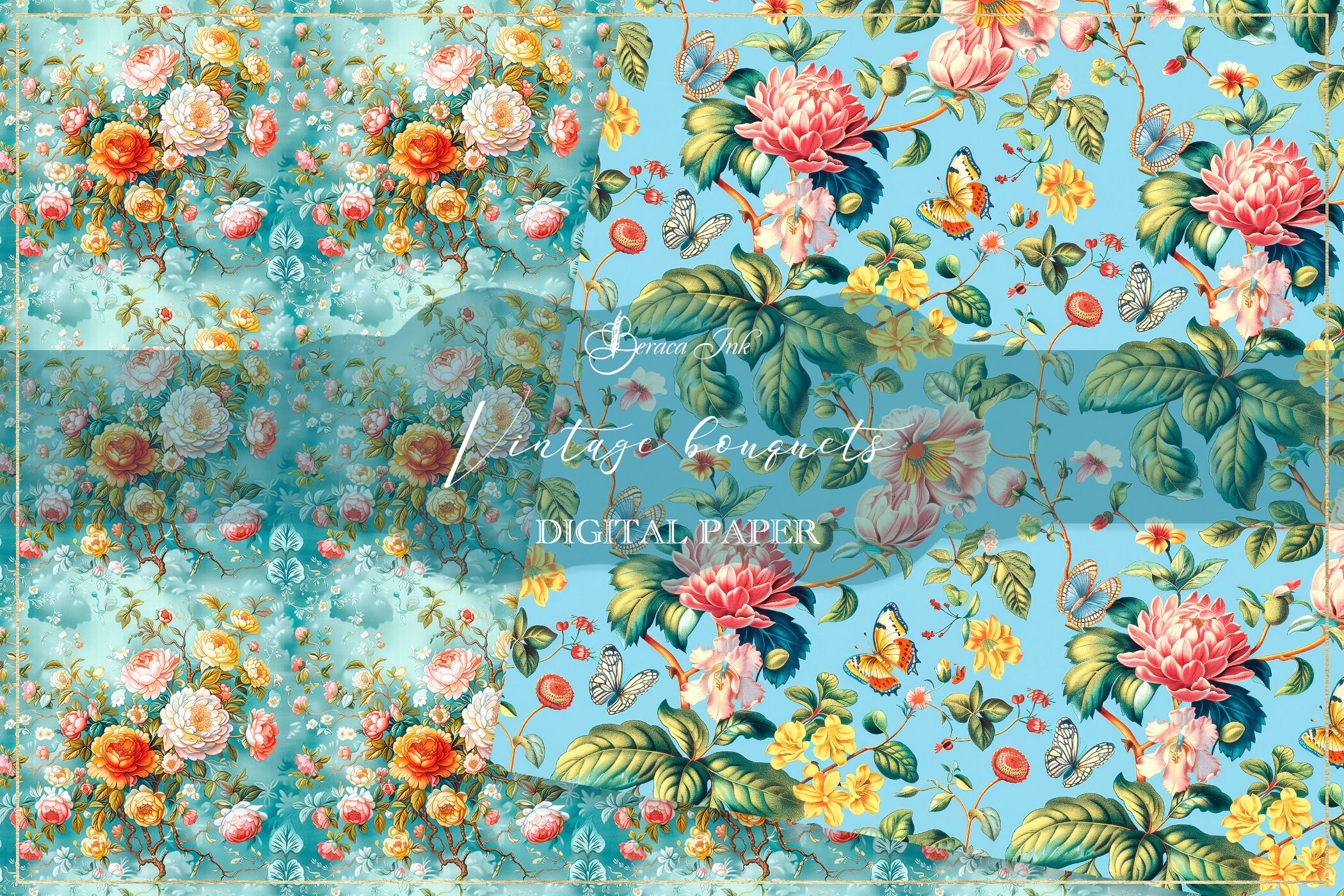 Vintage Bouquets Digital Paper, Seamless Flower Pattern, Old Floral ...