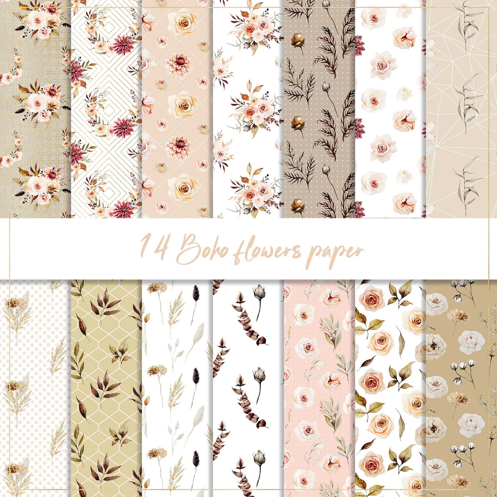 Boho Modern BUNDLE Digital Paper Boho Flowers Modern | Etsy