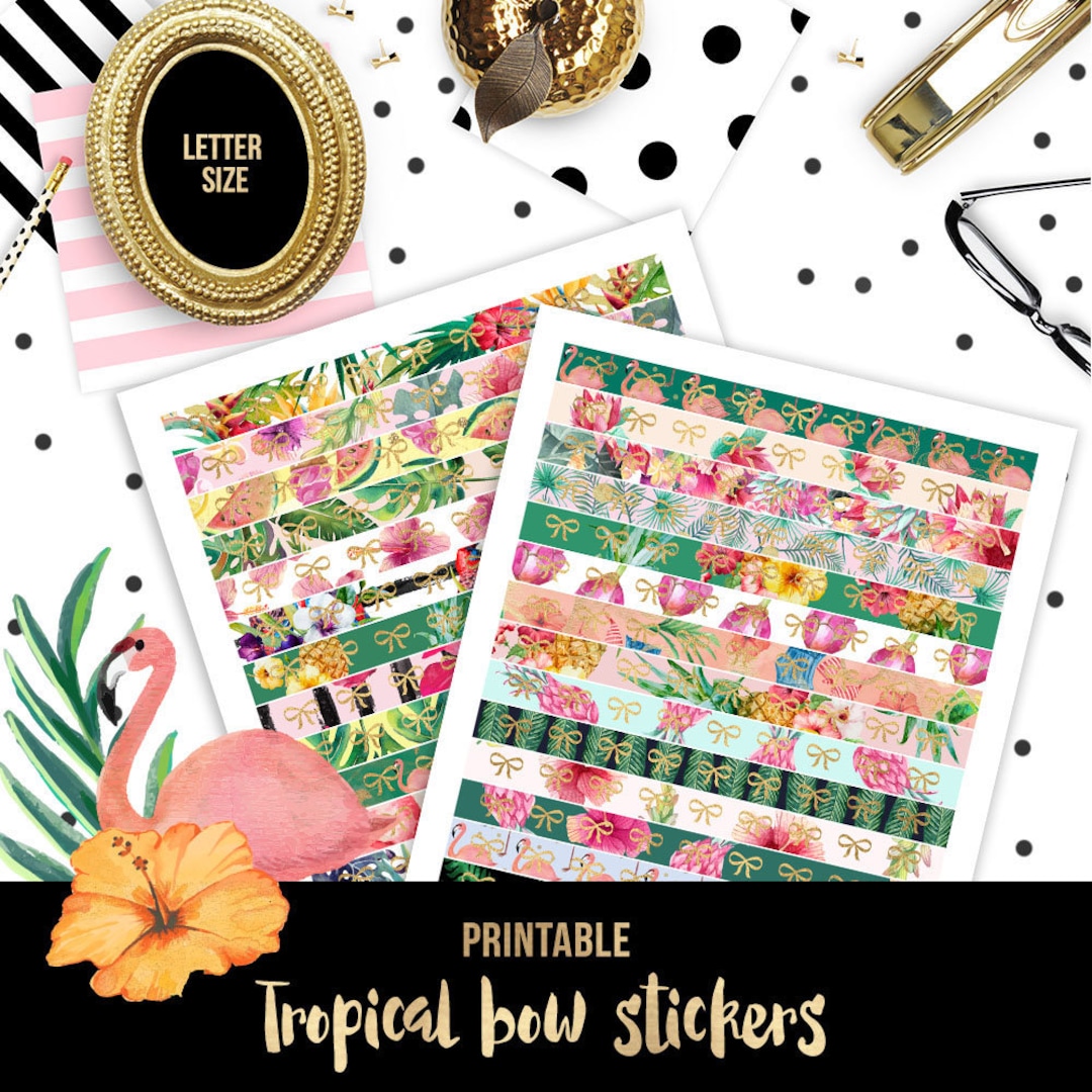 Printable Tropical Planner Stickers, Gold Tropical Stickers, Tropical ...