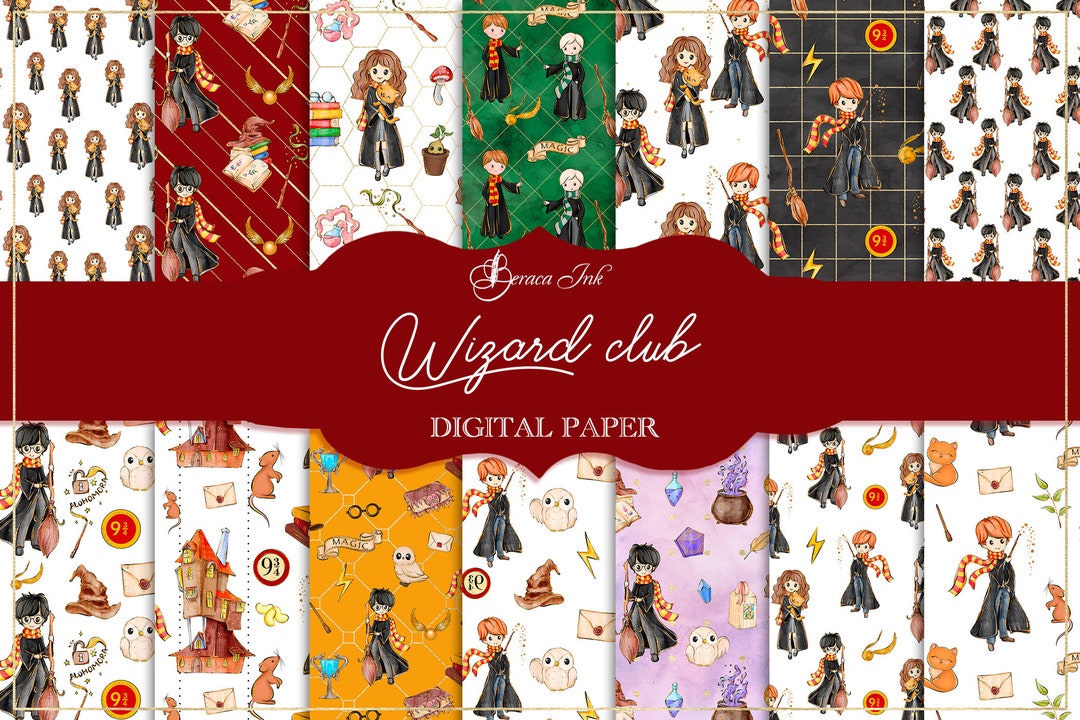 Wizard Club Digital Paper, Magic Seamless Pattern, Fantasy Printable ...
