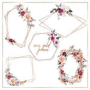 Pink Flower Geometric Frames Clipart, Watercolor Flower Frames, Gold ...
