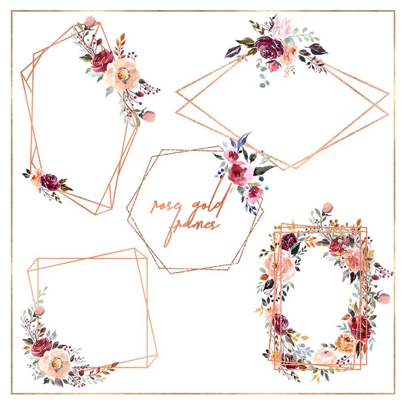 Pink Flower Geometric Frames Clipart Watercolor Flower - Etsy