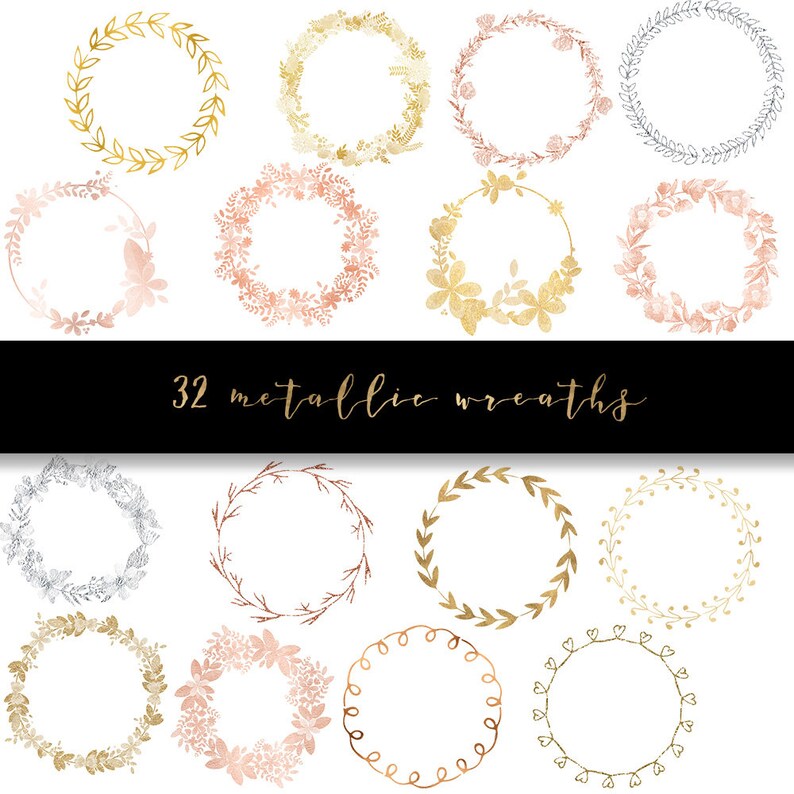 Metallic Wreaths Clipart Gold Wreath Clipart Gold Laurel - Etsy