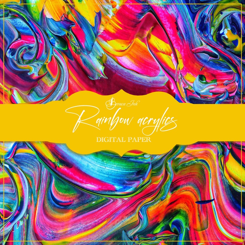 Rainbow Acrylics Digital Paper Rainbow Marble Swirls - Etsy
