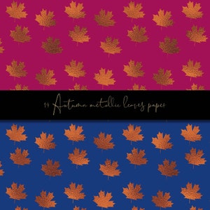 Autumn Metallic Leaves Digital Paper, Autumn Paper, Fall Background ...