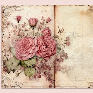 Vintage Roses Journal Pages, Printable Digital Pages, Pink Floral ...