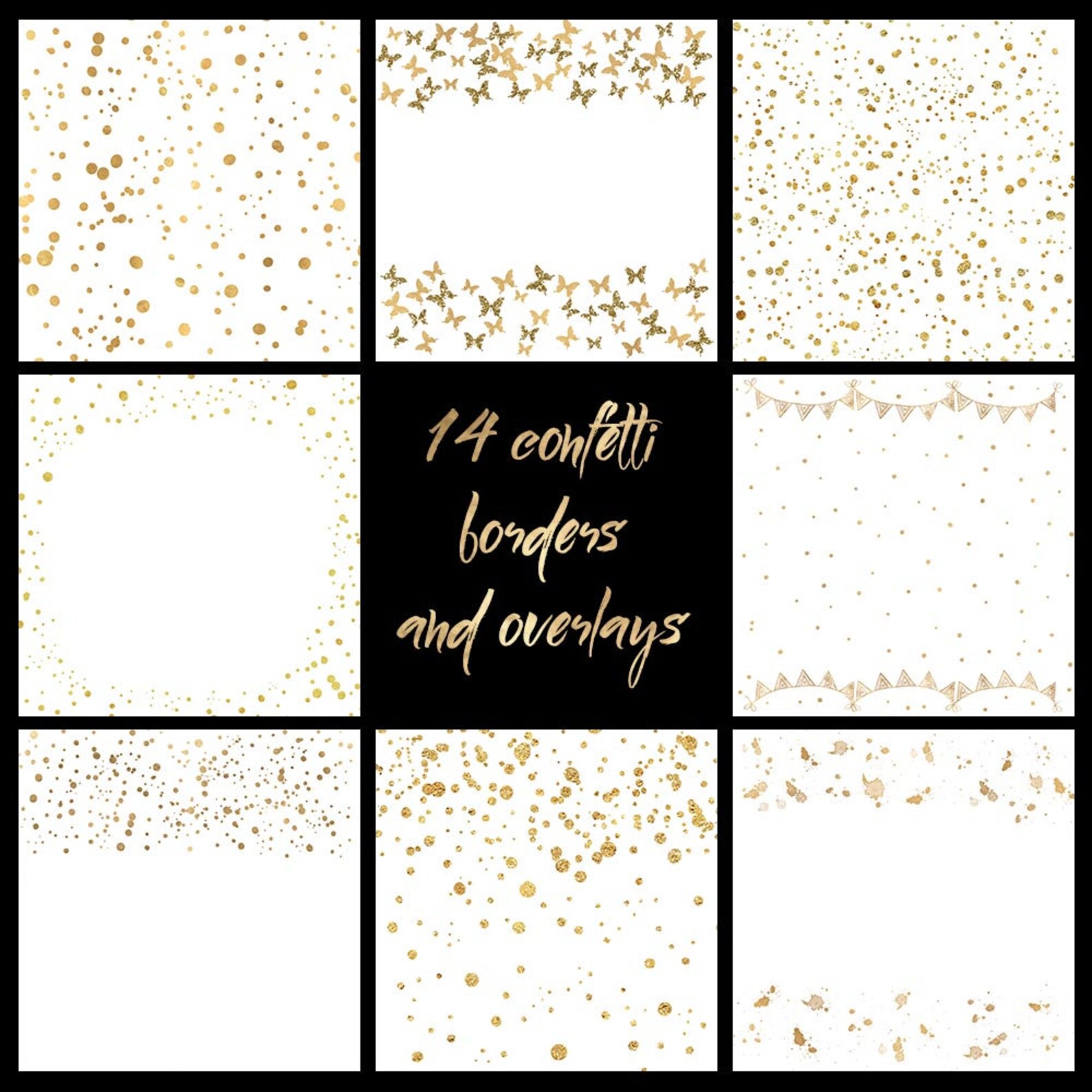Gold Confetti Borders, Glitter Confetti Clipart, Gold Confetti Overlay ...