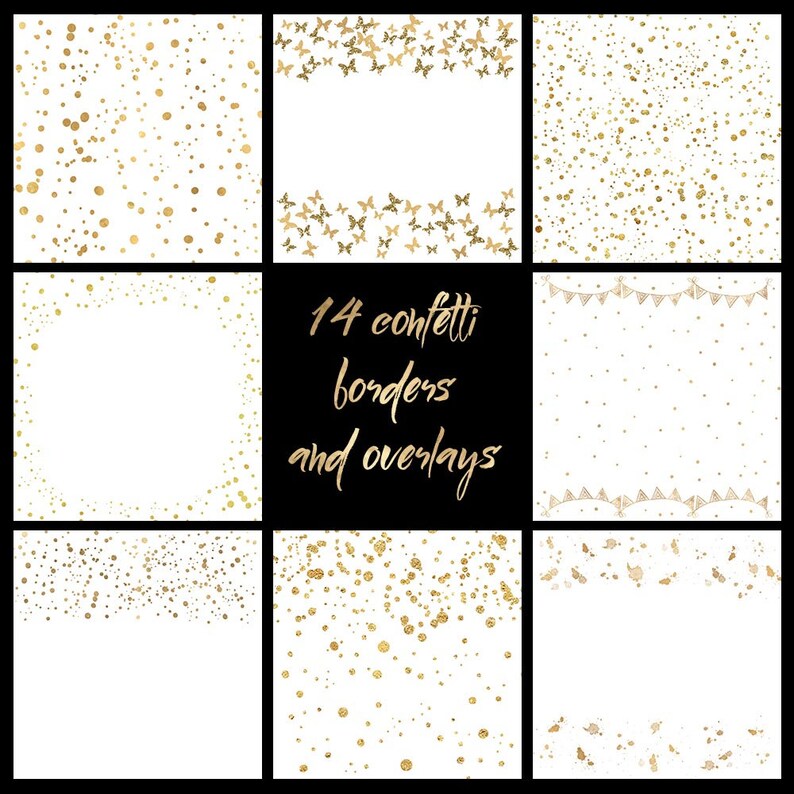 Gold Confetti Borders Glitter Confetti Clipart Gold Confetti - Etsy