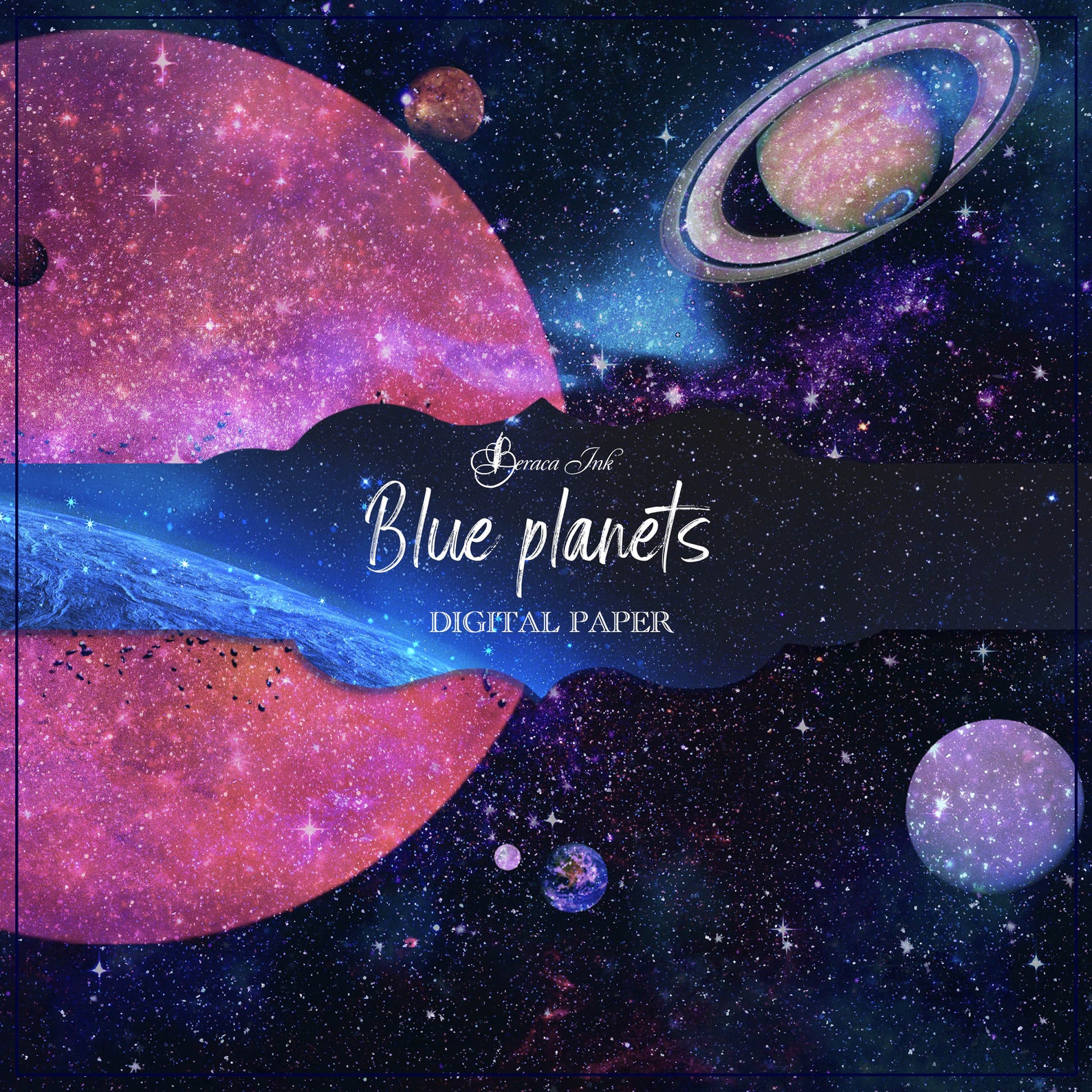 Blue Planets Digital Paper Galaxy Backdrop Outer Space - Etsy