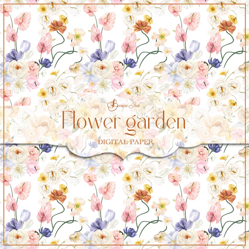 Flower Garden Digital Paper Seamless Pattern Bohemian - Etsy