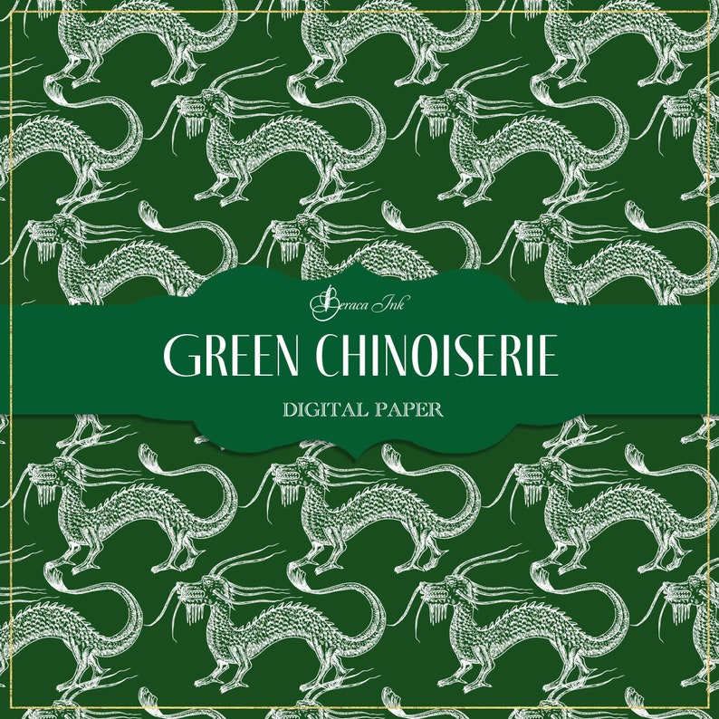 Green Chinoiserie Digital Paper, Seamless Pattern, Toile Wallpaper ...