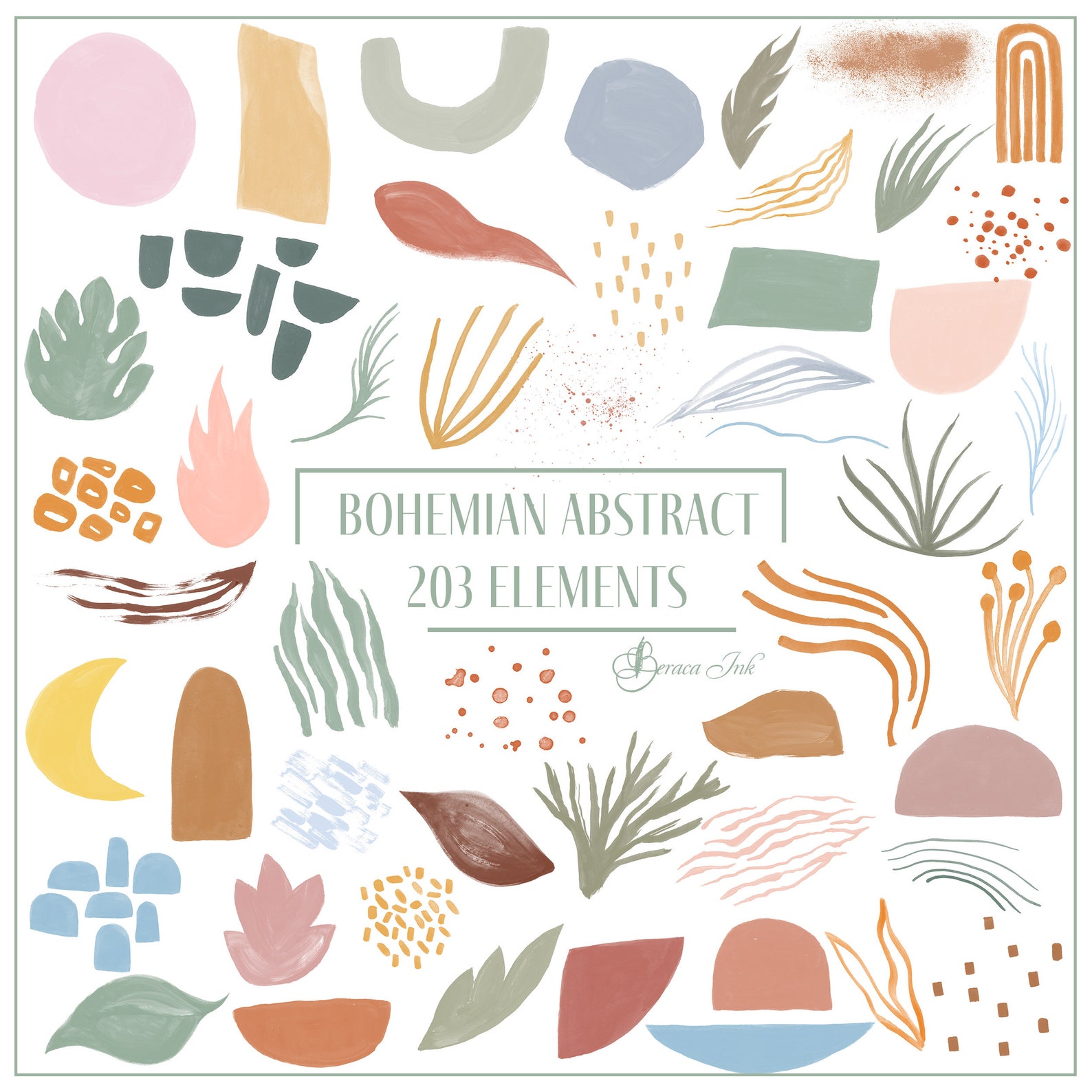 203 Bohemian Abstract Clipart Boho Clip Art Modern Elements | Etsy