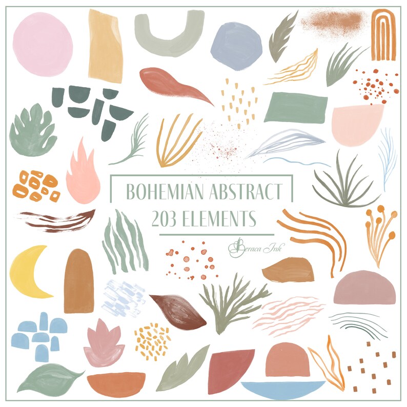 203 Bohemian Abstract Clipart Boho Clip Art Modern Elements | Etsy