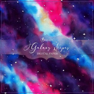 Galaxy Stripes Digital Paper, Seamless Pattern, Watercolor Galaxy ...