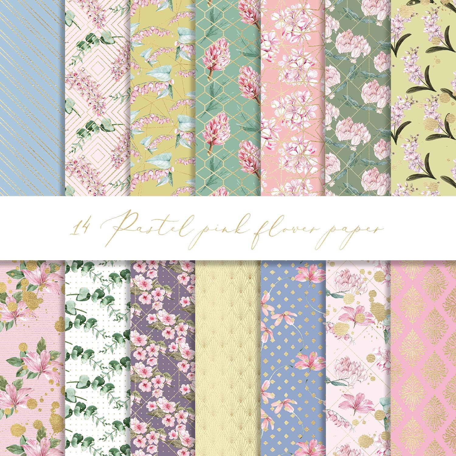 Pastel Pink Flowers Digital Paper, Pastel Textures, Watercolor Flowers ...