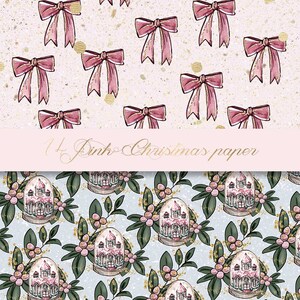 Pink Christmas Digital Paper, Gold Accents (12x12 Inch JPEG) - Etsy