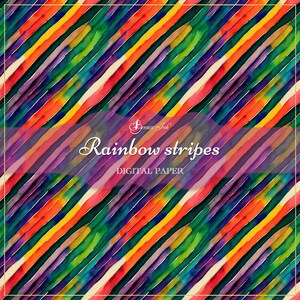 Rainbow Stripes Digital Paper, Seamless Pattern, Watercolour Texture ...