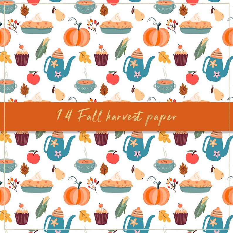 Fall Harvest Digital Paper Seamless Pattern Autumn - Etsy