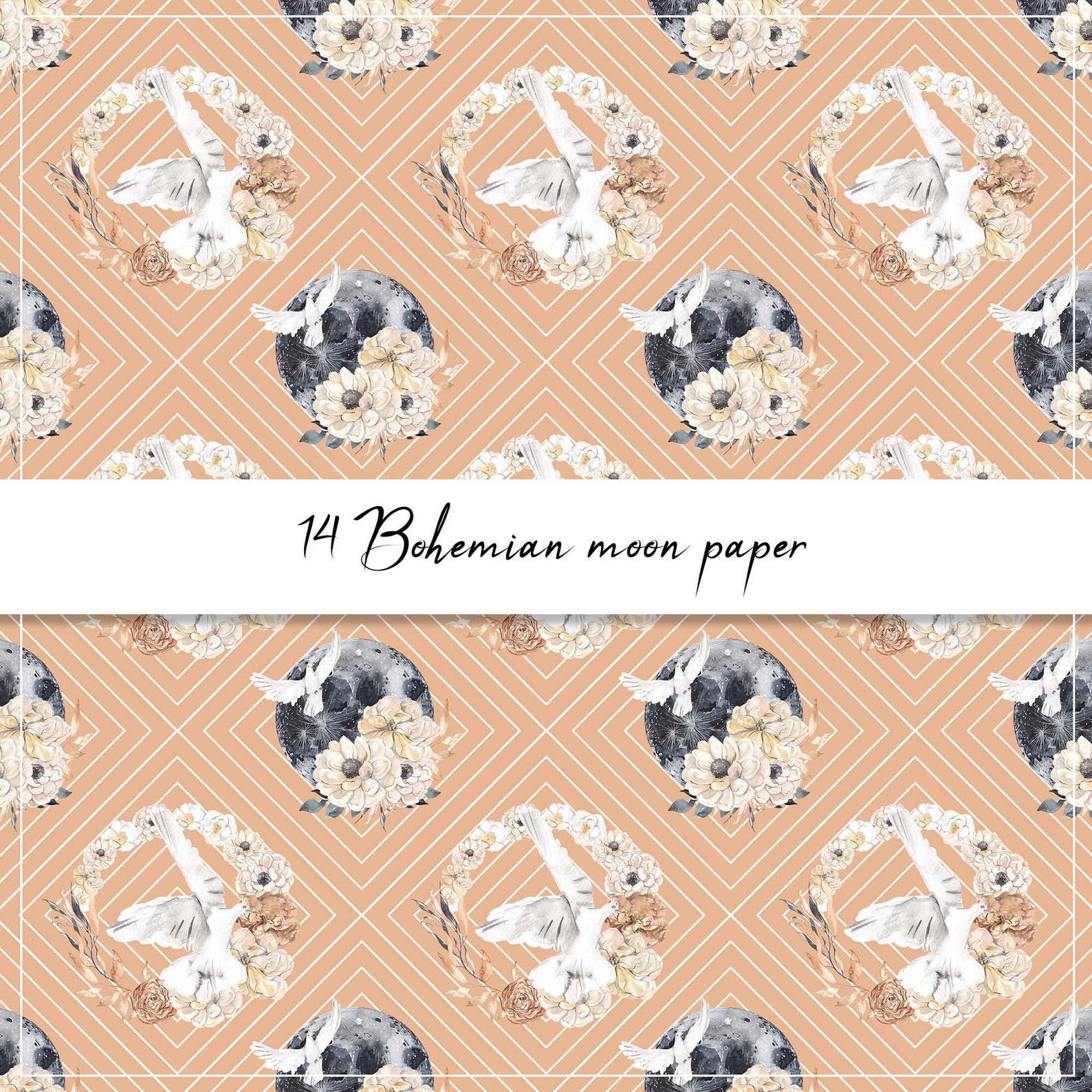 Bohemian Moon Digital Paper Seamless Pattern Cosmic - Etsy