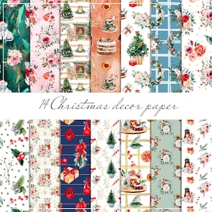 Christmas Decor Digital Paper, Seamless Floral Pattern, Watercolor ...