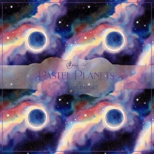 Pastel Planets Digital Paper, Seamless Pattern, Watercolor Solar System ...