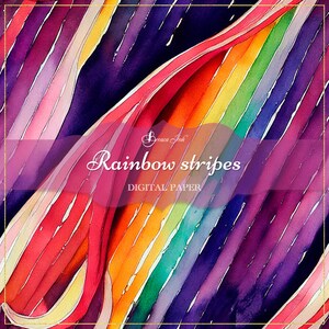 Rainbow Stripes Digital Paper, Seamless Pattern, Watercolour Texture ...