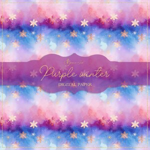 Purple Winter Digital Paper, Seamless Pattern, Pink Snowflakes, Winter ...