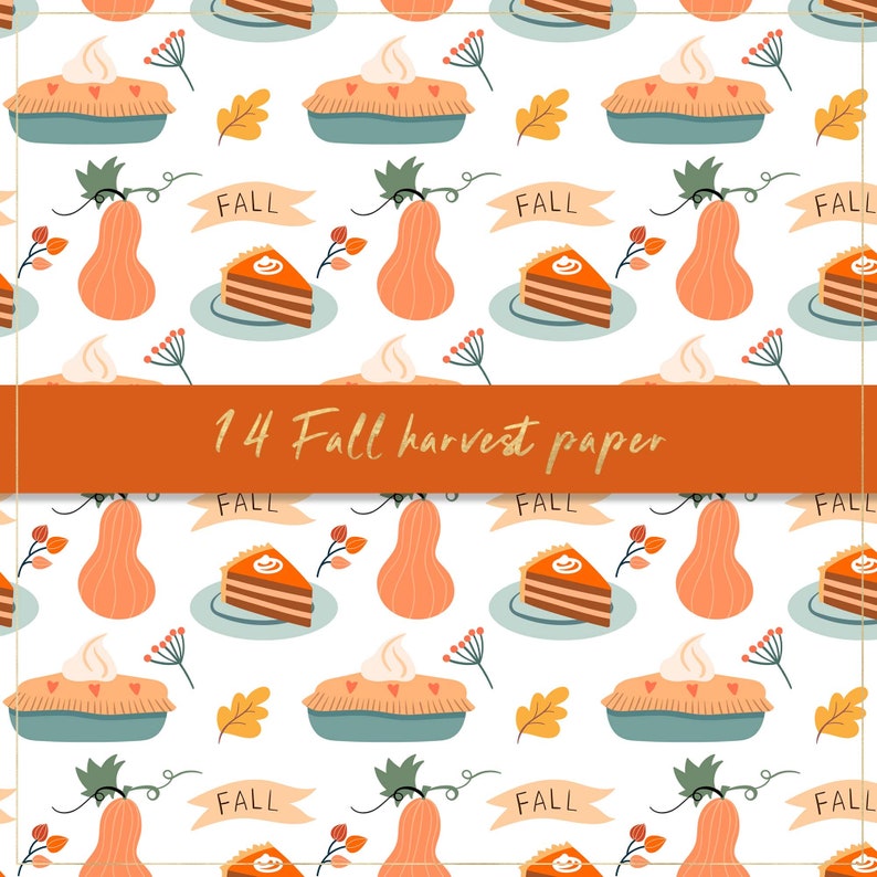 Fall Harvest Digital Paper Seamless Pattern Autumn - Etsy