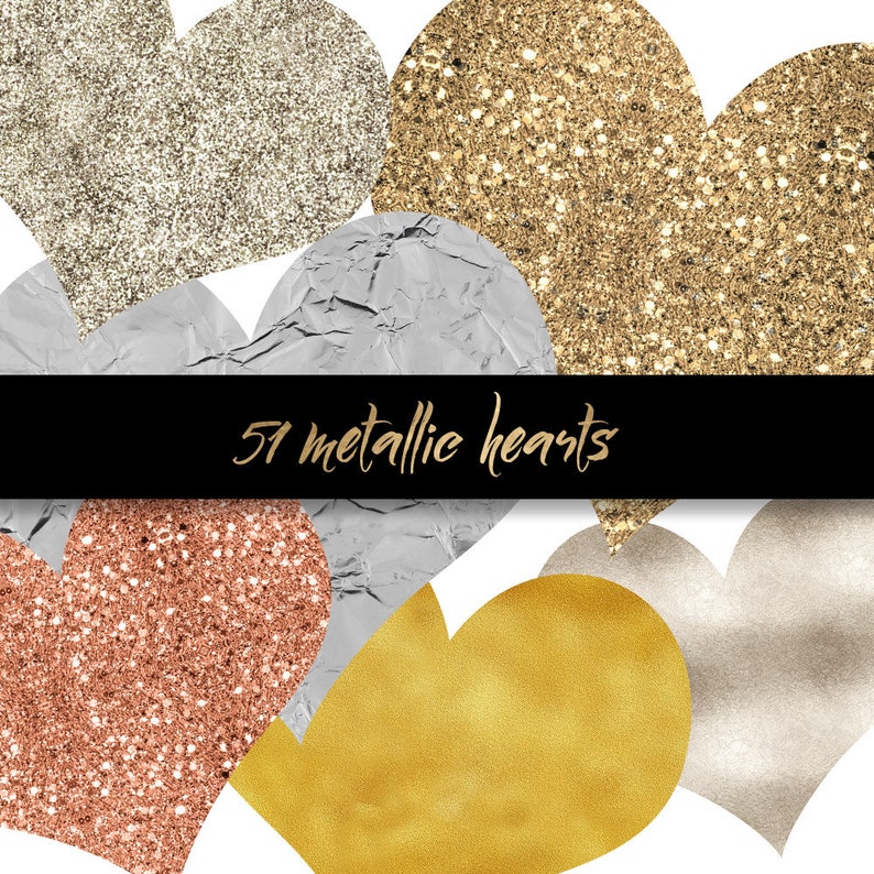 Gold Hearts Clipart Glitter Heart Clip Art Silver Heart Clip - Etsy