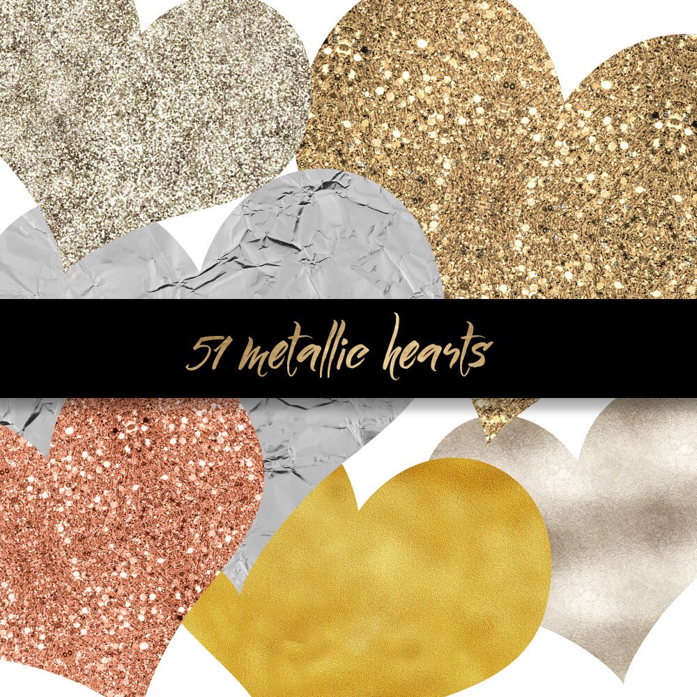 Gold Hearts Clipart Glitter Heart Clip Art Silver Heart Clip - Etsy
