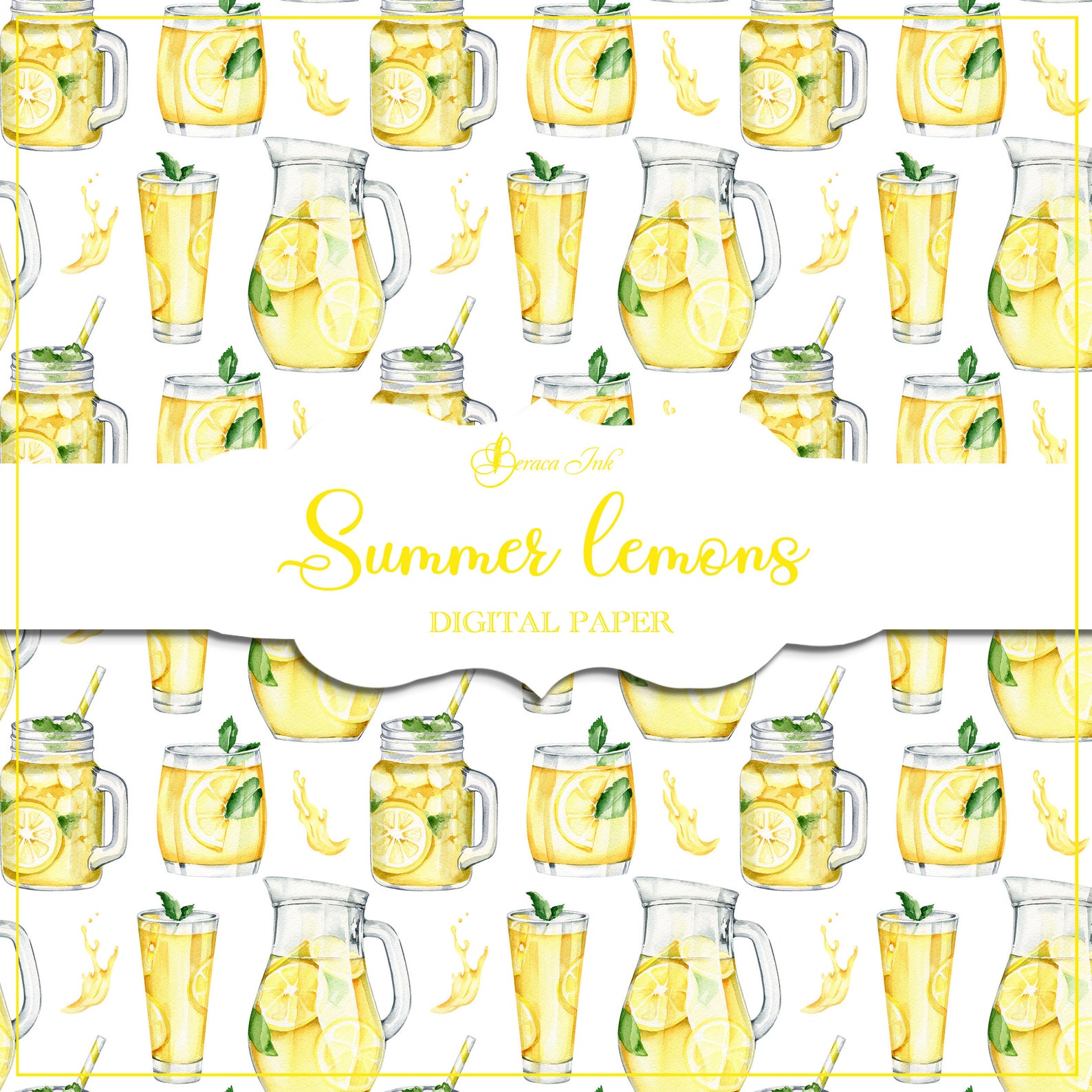 Summer Lemons Digital Paper, Seamless Pattern, Citrus Paper, Lemonade ...