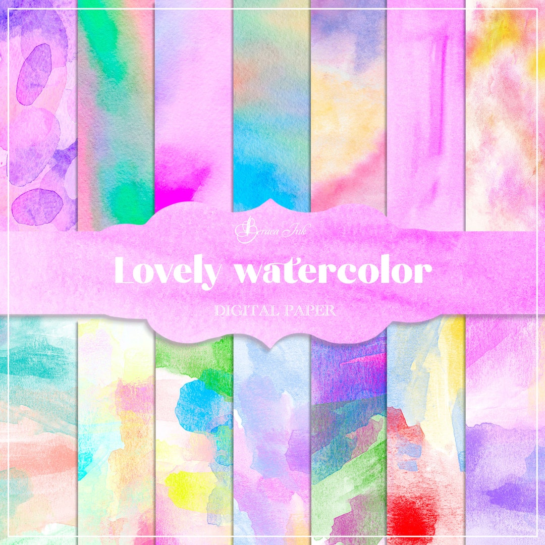 Lovely Watercolor Digital Paper, Pastel Watercolour, Rainbow Paper ...