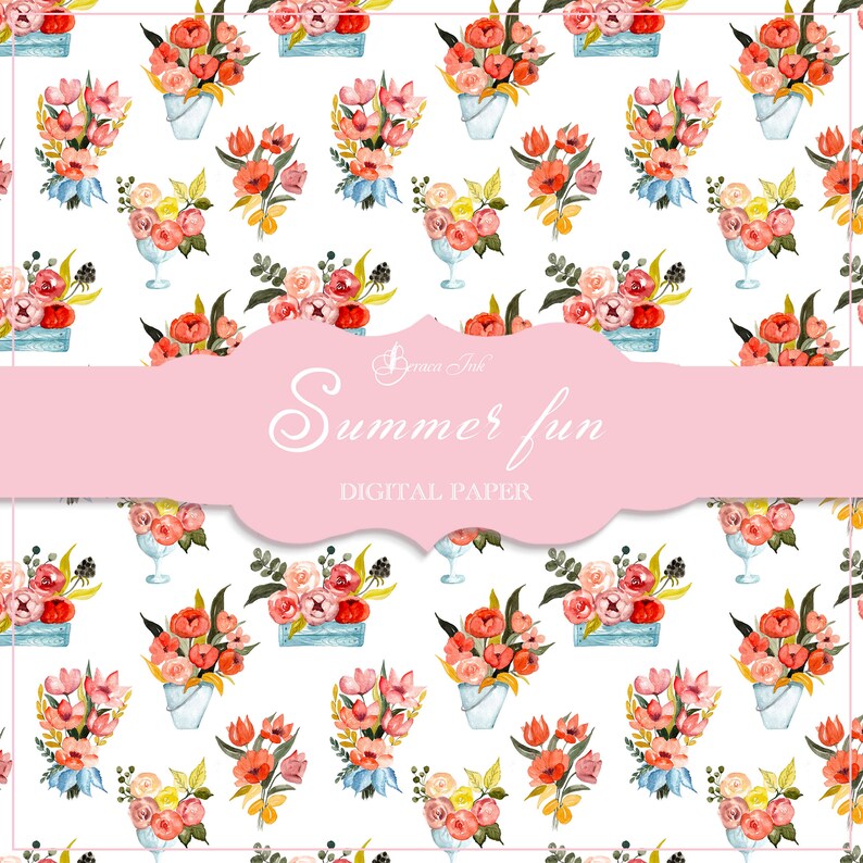 Summer Fun Digital Paper Seamless Pattern Watercolor Summer - Etsy
