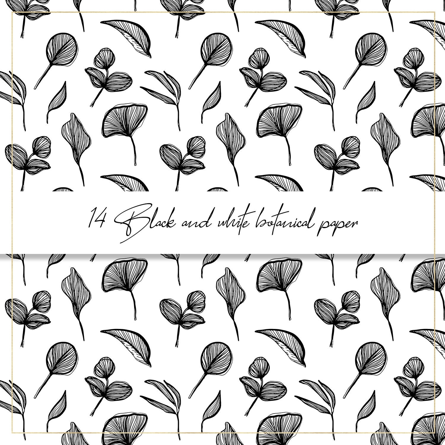 Black and white botanical digital paper floral seamless | Etsy