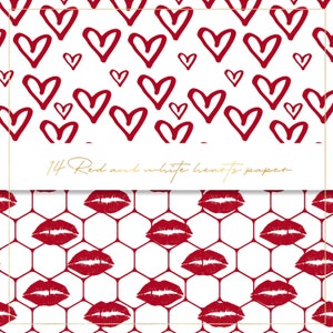 Red and White Hearts Digital Paper, Seamless Pattern, Valentine's Day ...