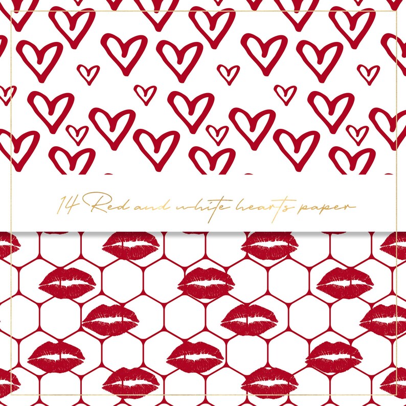 Red and White Hearts Digital Paper Seamless Pattern | Etsy