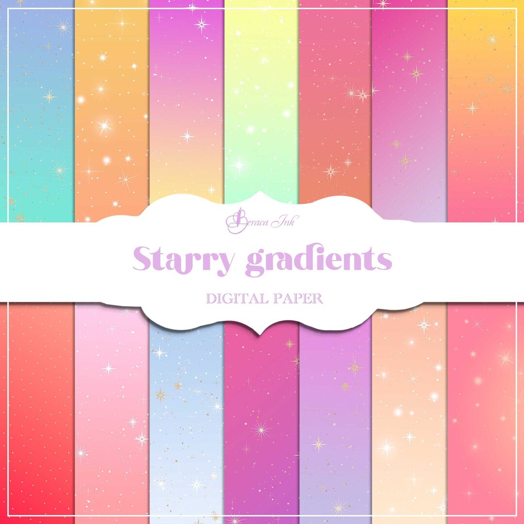 Starry Gradients Digital Paper, Ombre Backdrop, Pastel Pink Gradient ...
