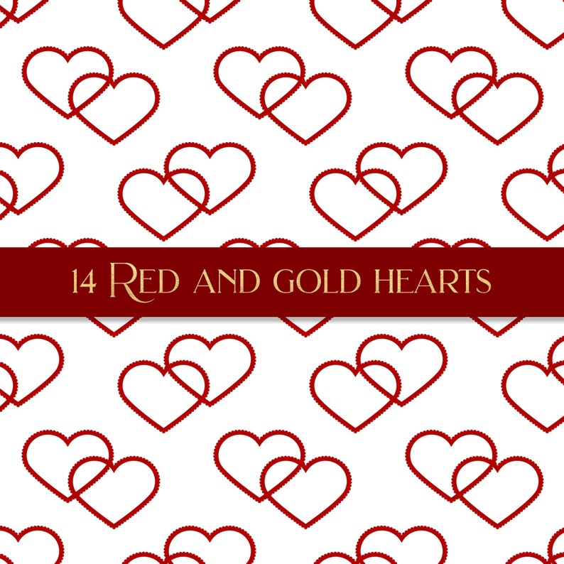 Red and Gold Hearts Digital Paper Seamless Pattern Red - Etsy