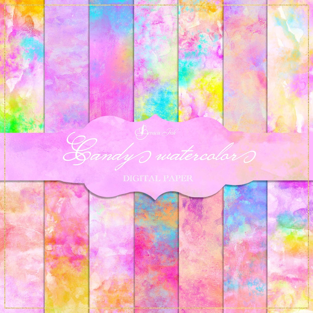 Candy Watercolor Digital Paper, Rainbow Colors, Watercolor Galaxy, Pink ...
